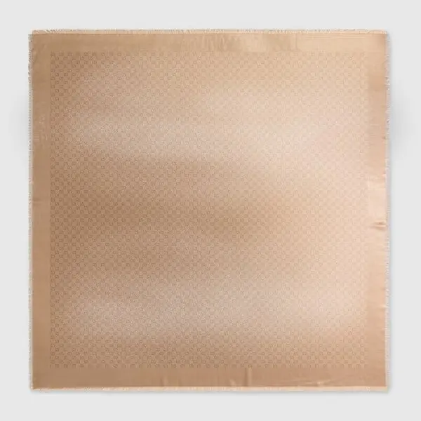 Gucci Gg Jacquard Silk Wool Shawl - Beige