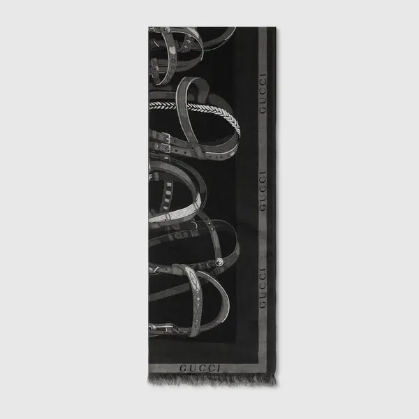 Gucci Double Jacquard Gg Wool Scarf - Black