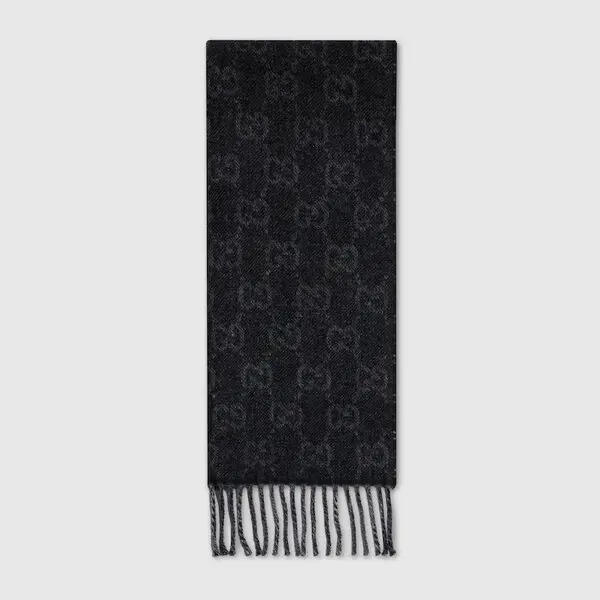 Gucci Double G Silk Cotton Jacquard Stole - Black
