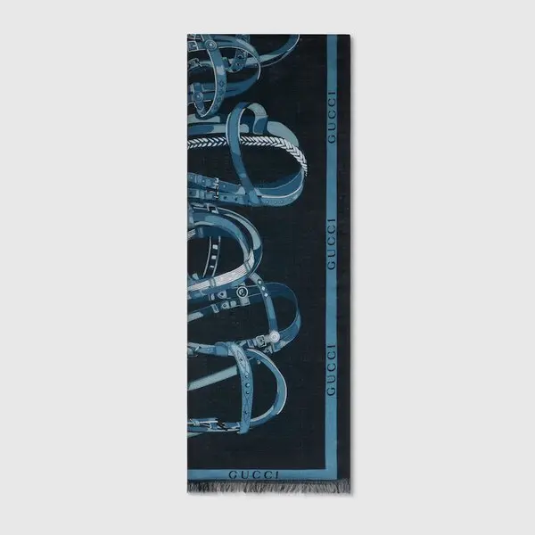 Gucci Double Jacquard Gg Wool Scarf - Blue