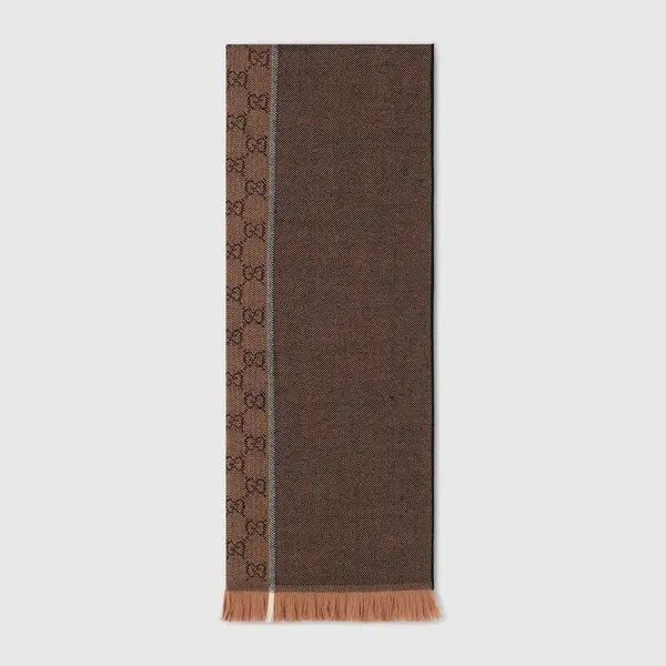 Gucci Double Jacquard Gg Wool Scarf - Brown