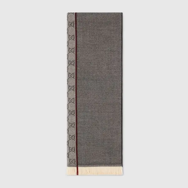 Gucci Double G Silk Cotton Jacquard Stole - Grey