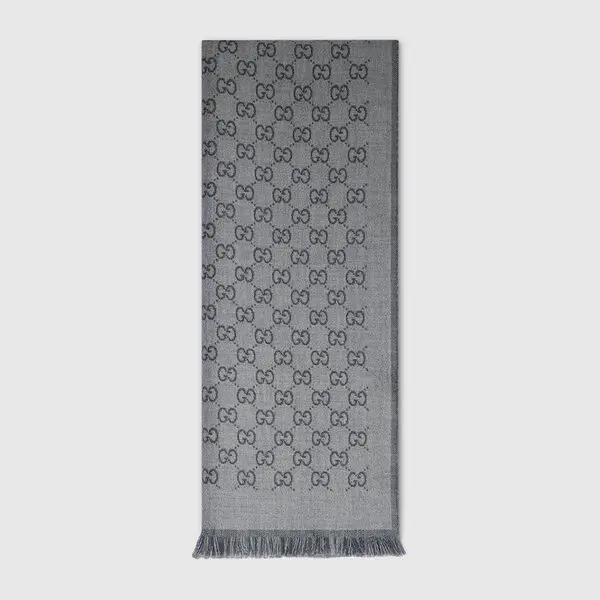 Gucci Double G Silk Cotton Jacquard Stole - Grey