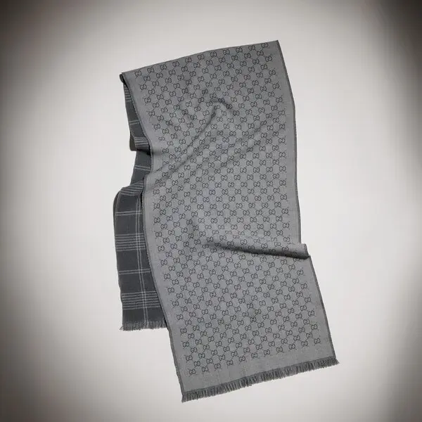 Gucci Double G Silk Cotton Jacquard Stole - Grey