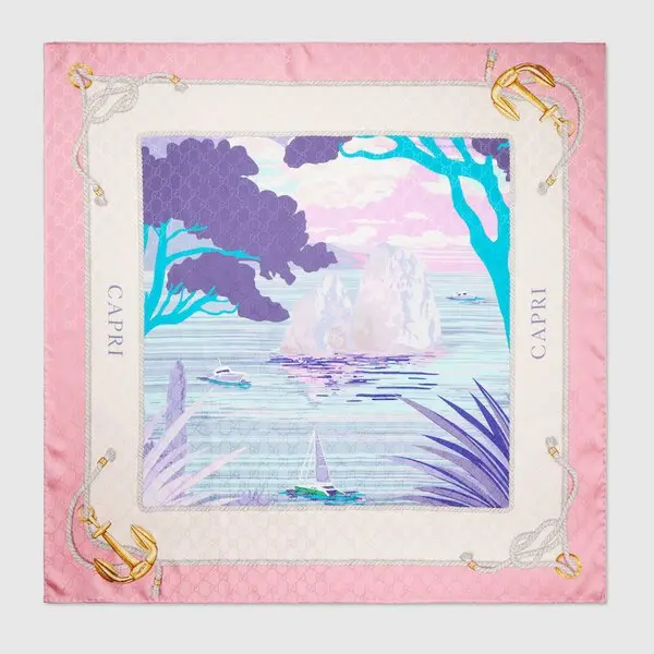 Gucci Printed Flora Silk Twill Carr - Pink