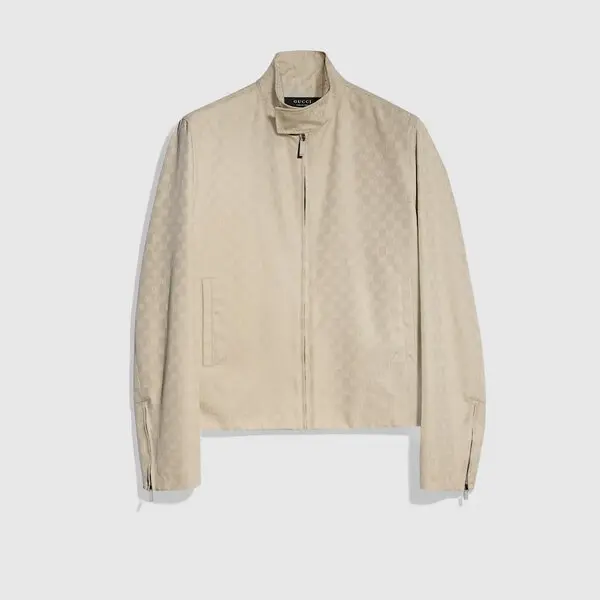 Gucci Gg Linen Blend Canvas Jacket, Size - Beige