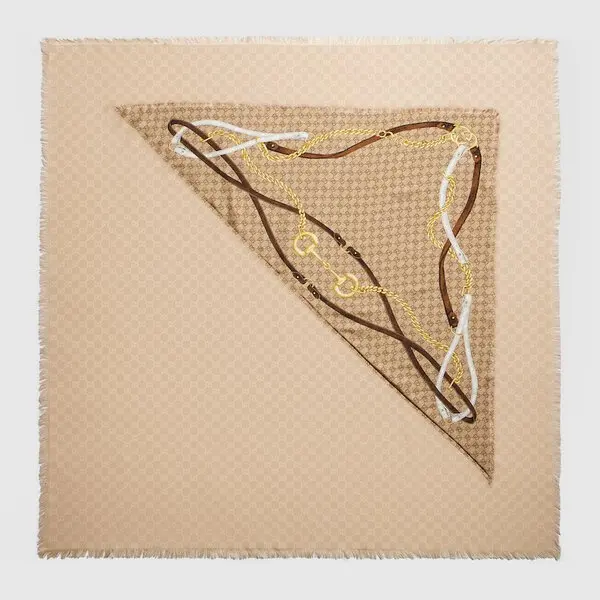 Gucci Gg Wool Jacquard Cape - Beige