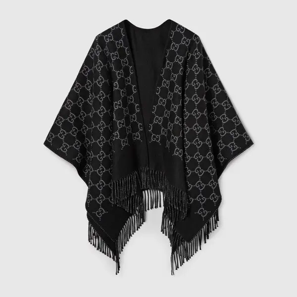 Gucci Gg Wool Jacquard Cape - Black