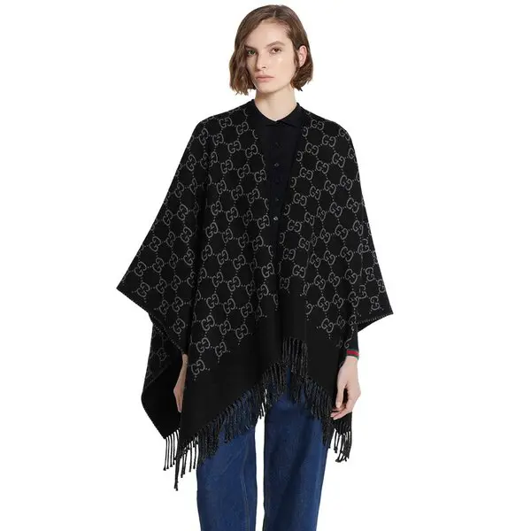 Gucci Gg Wool Jacquard Cape - Black