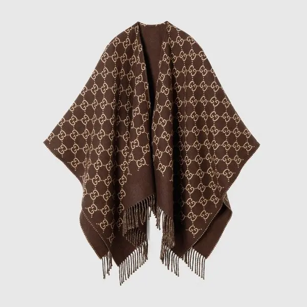 Gucci Gg Wool Jacquard Cape - Brown