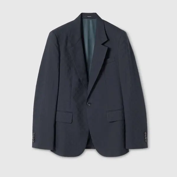 Gucci Gg Cotton Gabardine Jacquard Jacket, Size - Blue