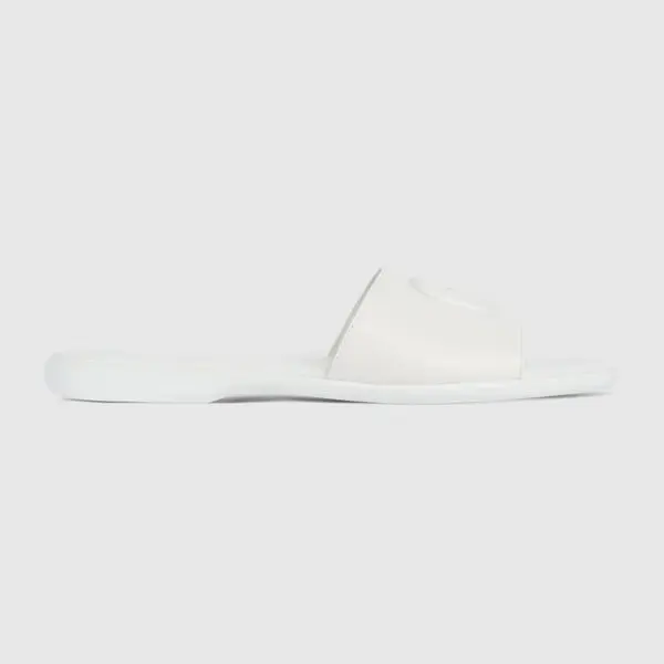 Gucci Slide Sandal With Interlocking G Detail - White