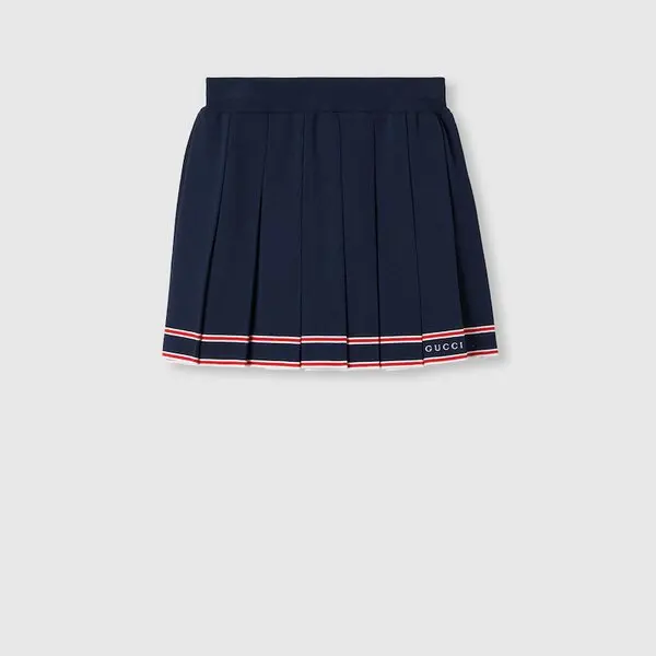 Gucci Pleated Stretch Viscose Skirt With Stripe Trim - Blue