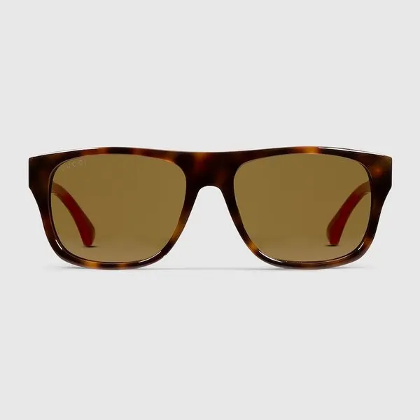 Gucci Rectangular Frame Sunglasses With Tortoiseshell And Mother Of Pearl Effect - Beige