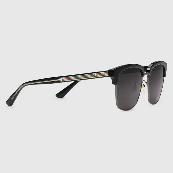 Gucci Rectangular Frame Sunglasses With Tortoiseshell And Mother Of Pearl Effect - Black