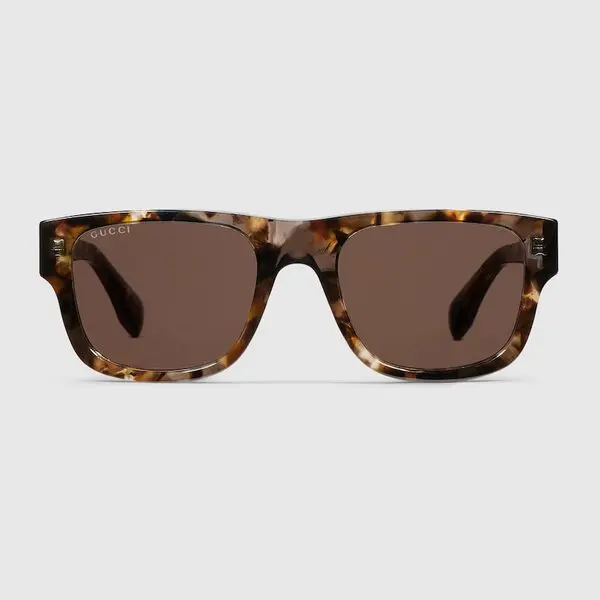 Gucci Rectangular Frame Sunglasses With Tortoiseshell And Mother Of Pearl Effect - Brown