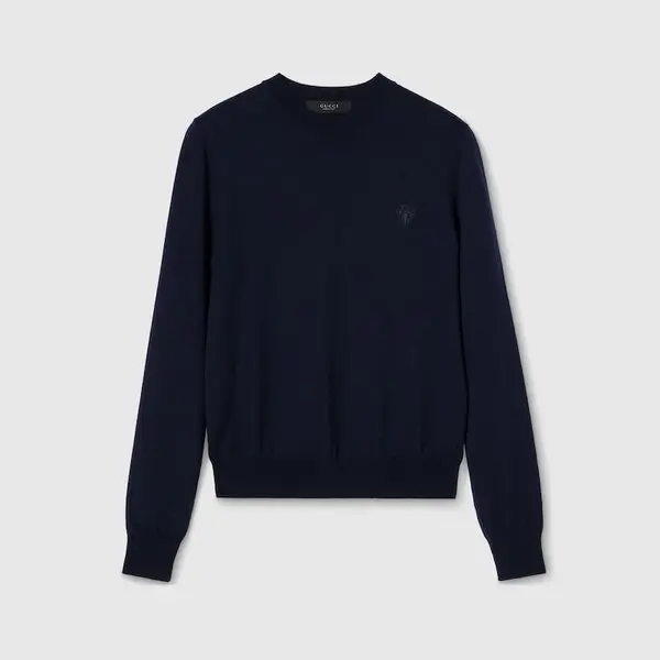 Gucci Silk Cotton Knit T-shirt With Intarsia - Blue