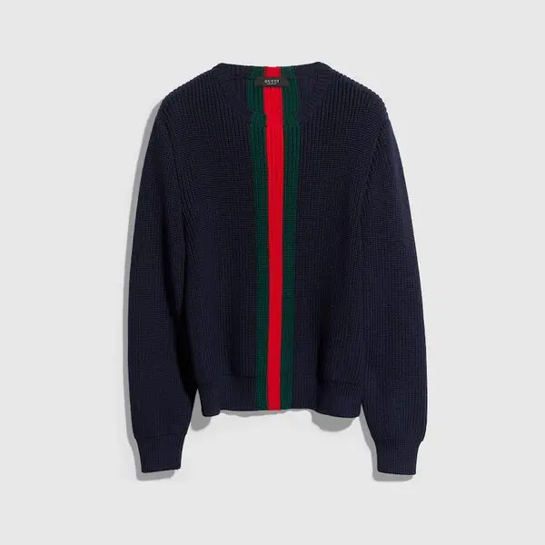 Gucci Silk Cotton Knit T-shirt With Intarsia - Blue