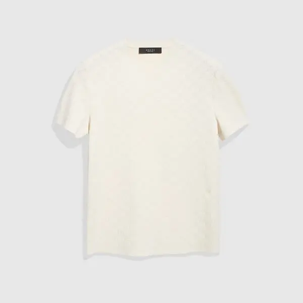Gucci Silk Cotton Knit T-shirt With Intarsia - White