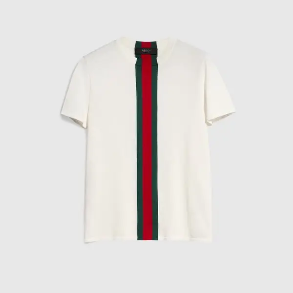 Gucci Silk Cotton Knit T-shirt With Intarsia - White