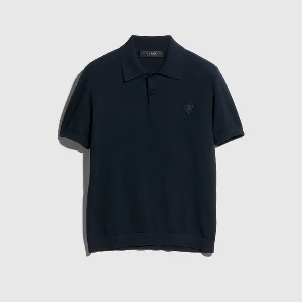 Gucci Silk Cotton Knit Polo Shirt - Blue
