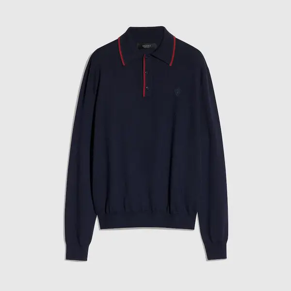 Gucci Silk Cotton Knit Polo Shirt - Blue