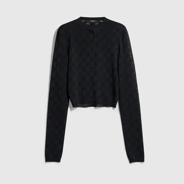 Gucci Fine Wool Gg Crystal Cardigan - Black
