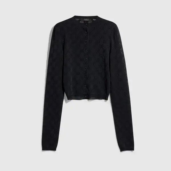 Gucci Fine Wool Gg Crystal Cardigan - Black