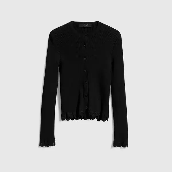 Gucci Sef-tie Cardigan With Striped Trim, Size - Black