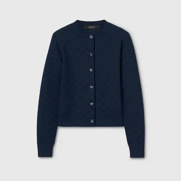 Gucci Fine Wool Gg Crystal Cardigan - Blue