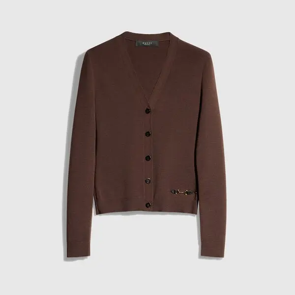 Gucci Fine Wool Gg Crytal Cardigan, Ize - Brown