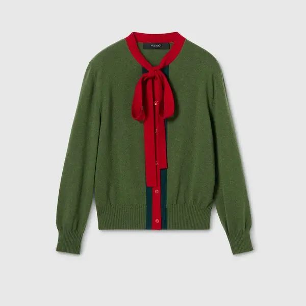 Gucci Self-tie Cardigan With Striped Trim - Green