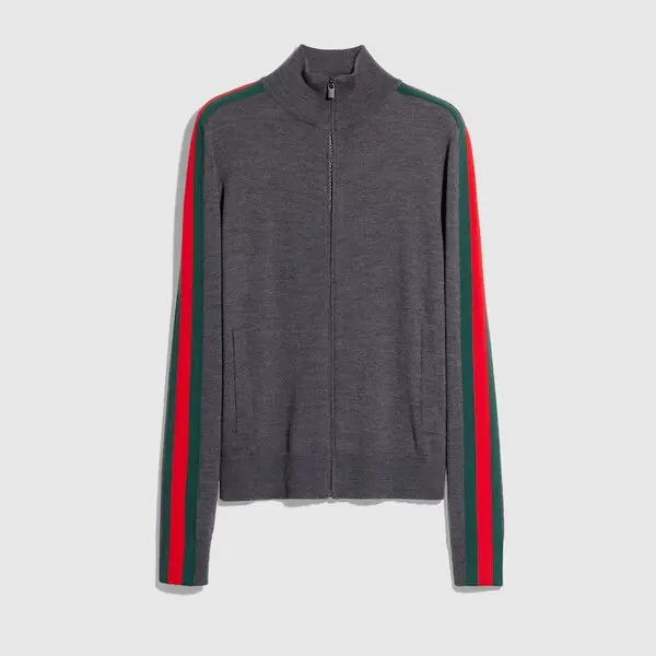 Gucci Fine Wool Gg Crytal Cardigan, Ize - Grey