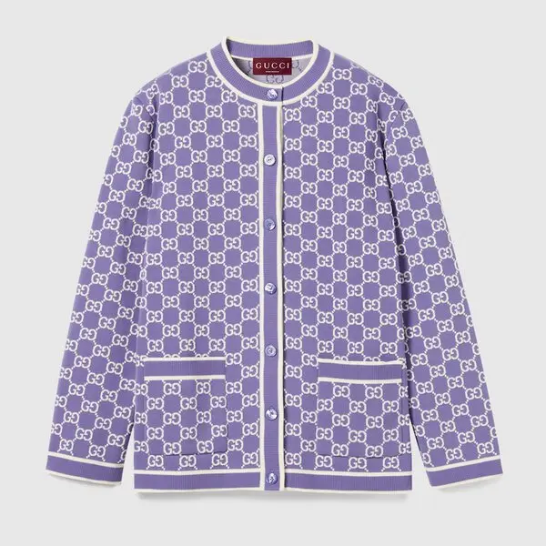 Gucci Self-tie Cardigan With Striped Trim - Purple