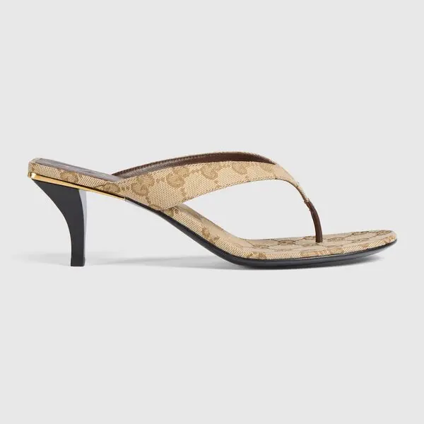 Gucci Metallic Leather Mid-heel Sandals - Beige