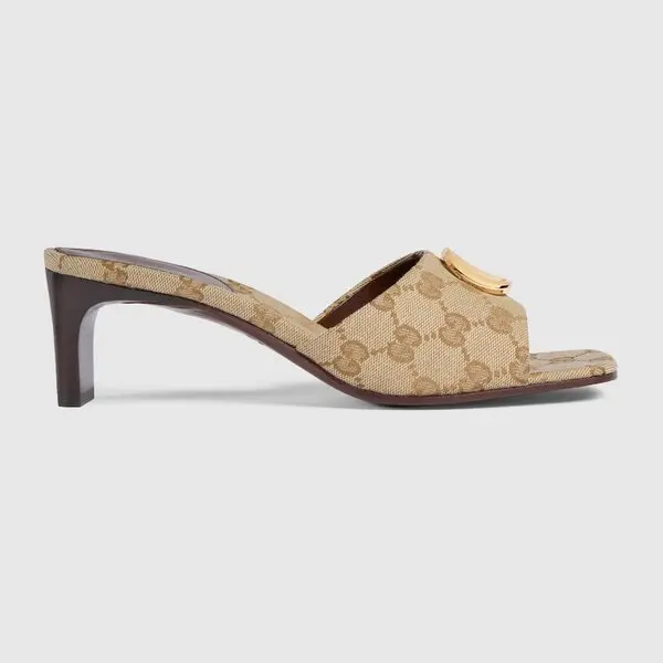 Gucci Metallic Leather Mid-heel Sandals - Beige
