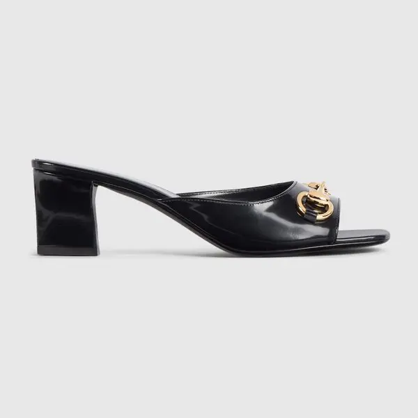Gucci Metallic Leather Mid-heel Sandals - Black