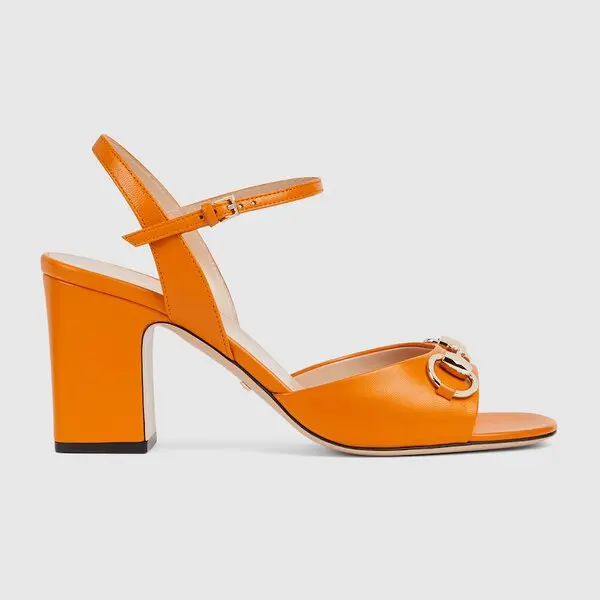 Gucci Metallic Leather Mid-heel Sandals - Orange
