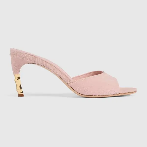 Gucci Metallic Leather Mid-heel Sandals - Pink