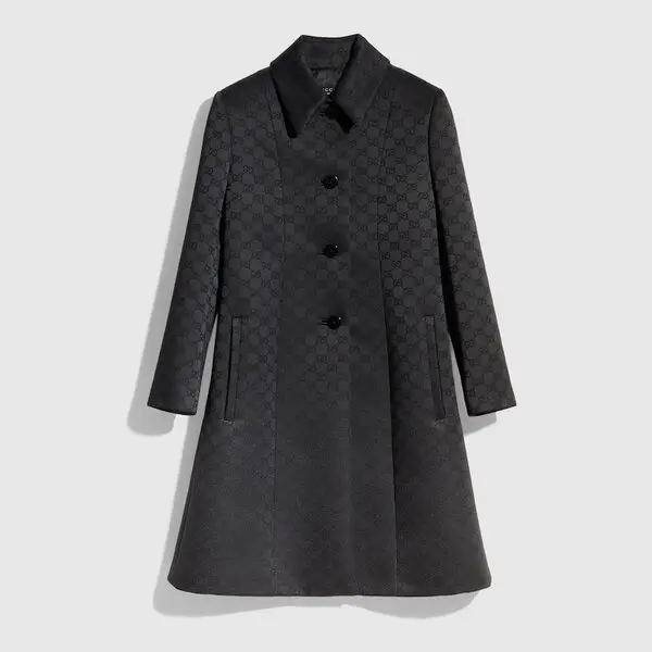 Gucci Reversible Gg Silk Wool Blend Coat, Size - Black