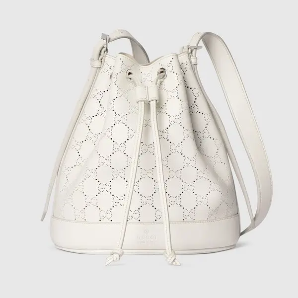 Gucci Small Bucket Bag With Floral Motif - White