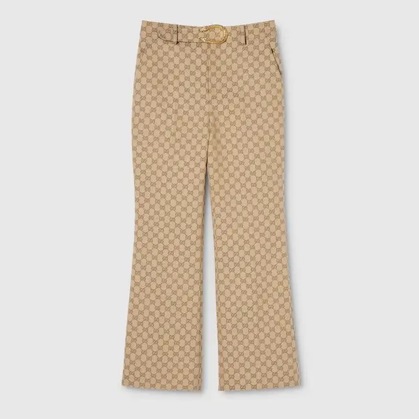 Gucci Gg Supreme Print Silk Trousers - Beige