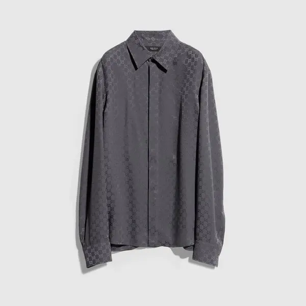 Gucci Gg Crêpe Silk Shirt - Grey