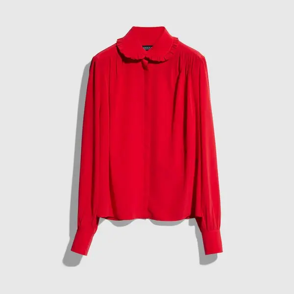 Gucci Gg Crêpe Silk Shirt, Size - Red
