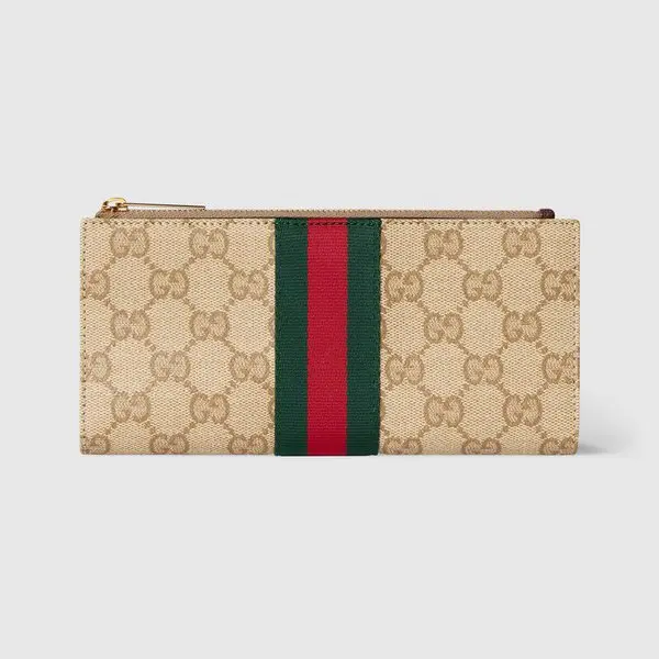 Gucci Long Wallet With Web - Beige