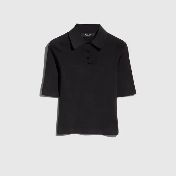 Gucci Stretch Viscose Polo Top With Striped Trim - Black