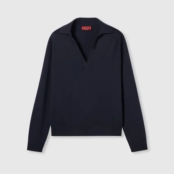 Gucci Stretch Viscose Polo Top With Striped Trim - Blue