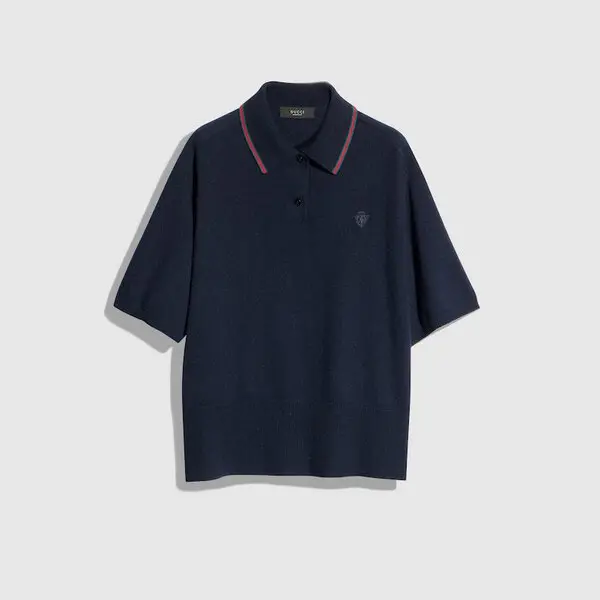 Gucci Stretch Viscose Polo Top With Striped Trim - Blue