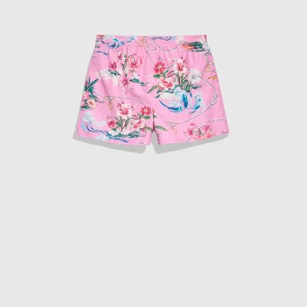 Gucci Floral Print Polyester Poplin Swim Shorts - Pink