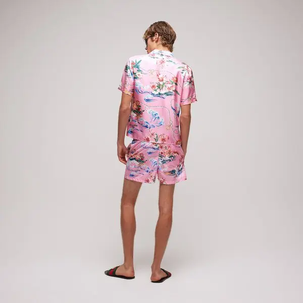 Gucci Floral Print Polyester Poplin Swim Shorts - Pink